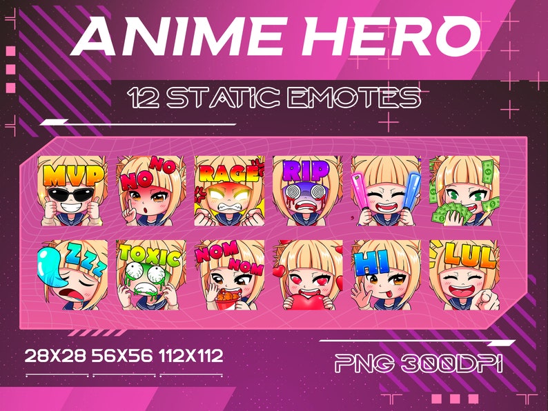 School Hero Girl Anime Twitch Static Emotes Pack, MHA Twitch Static ...