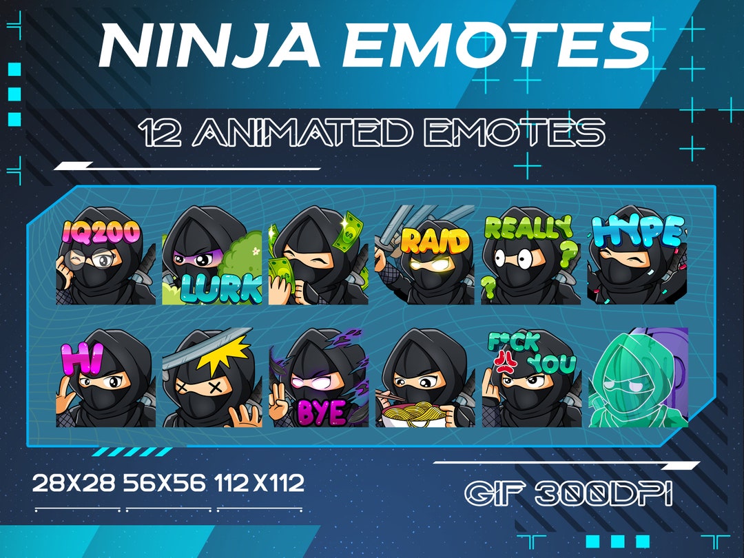 12 Black Ninja Twitch Animated Emotes Pack, Japanese Ninja Animated Youtube Discord Emotes, Hi ...