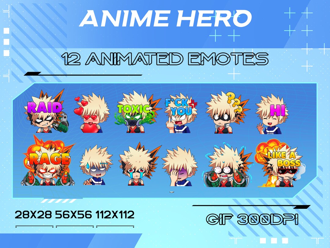 12 Anime School Hero Animated Twitch Emotes Pack, MHA Anime Twitch ...