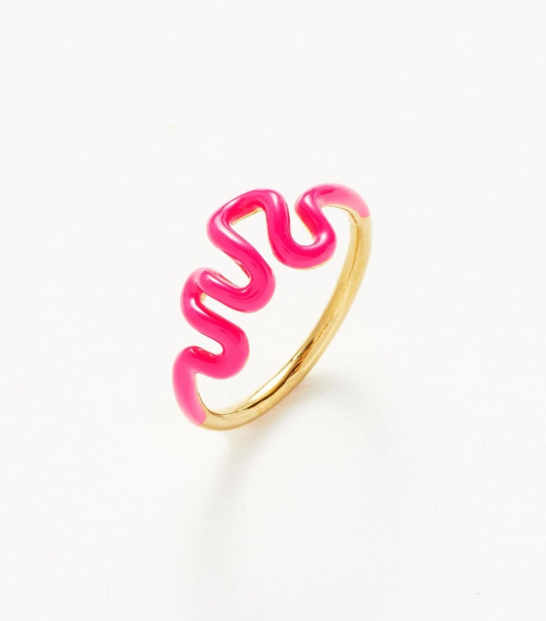 Pink Enamel Dainty Ring 18K Yellow Gold Plated Ring Wavy Enamel ...