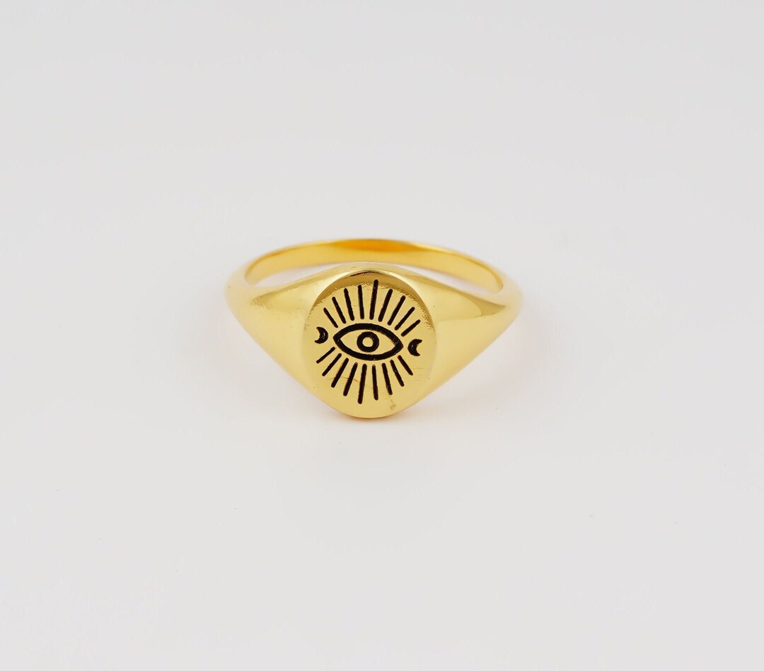 Evil Eye Ring, Sterling Silver Evil Eye Signet Ring, Gold Plated ...