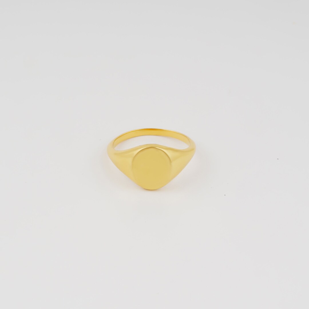 Plain Oval Ring, 925 Sterling Silver Oval Ring, Unisex Signet Oval Ring, Gift for Her, 18K Gold ...