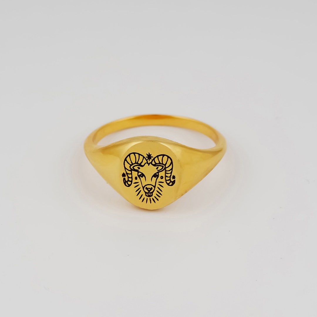 Zodiac Ring, Silver Zodiac Signet Ring, Signet Oval Zodiac Ring ...