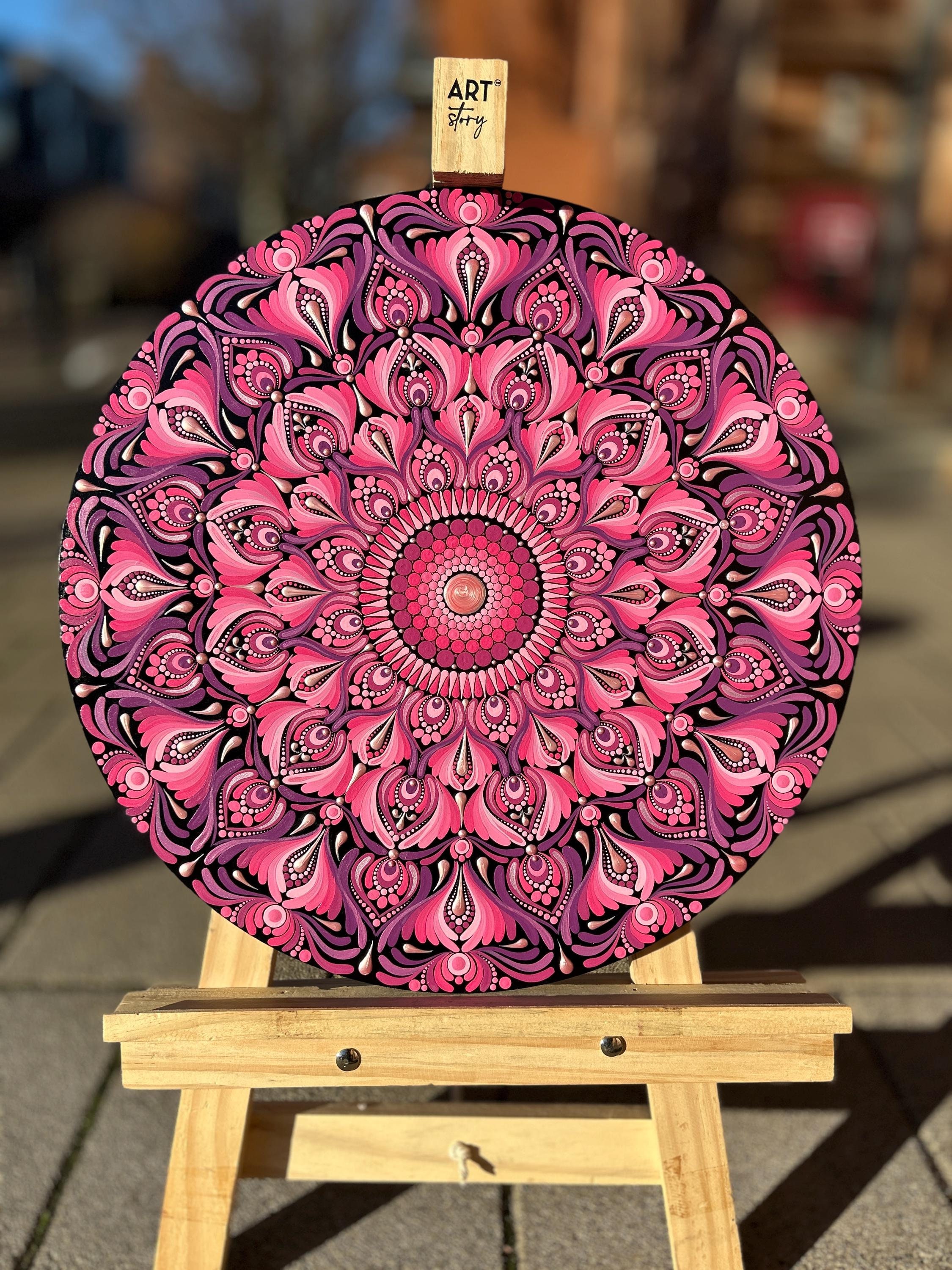 Mandala Painting 18 Inch - Hand Painted - Dot Art - Pink Purple ...