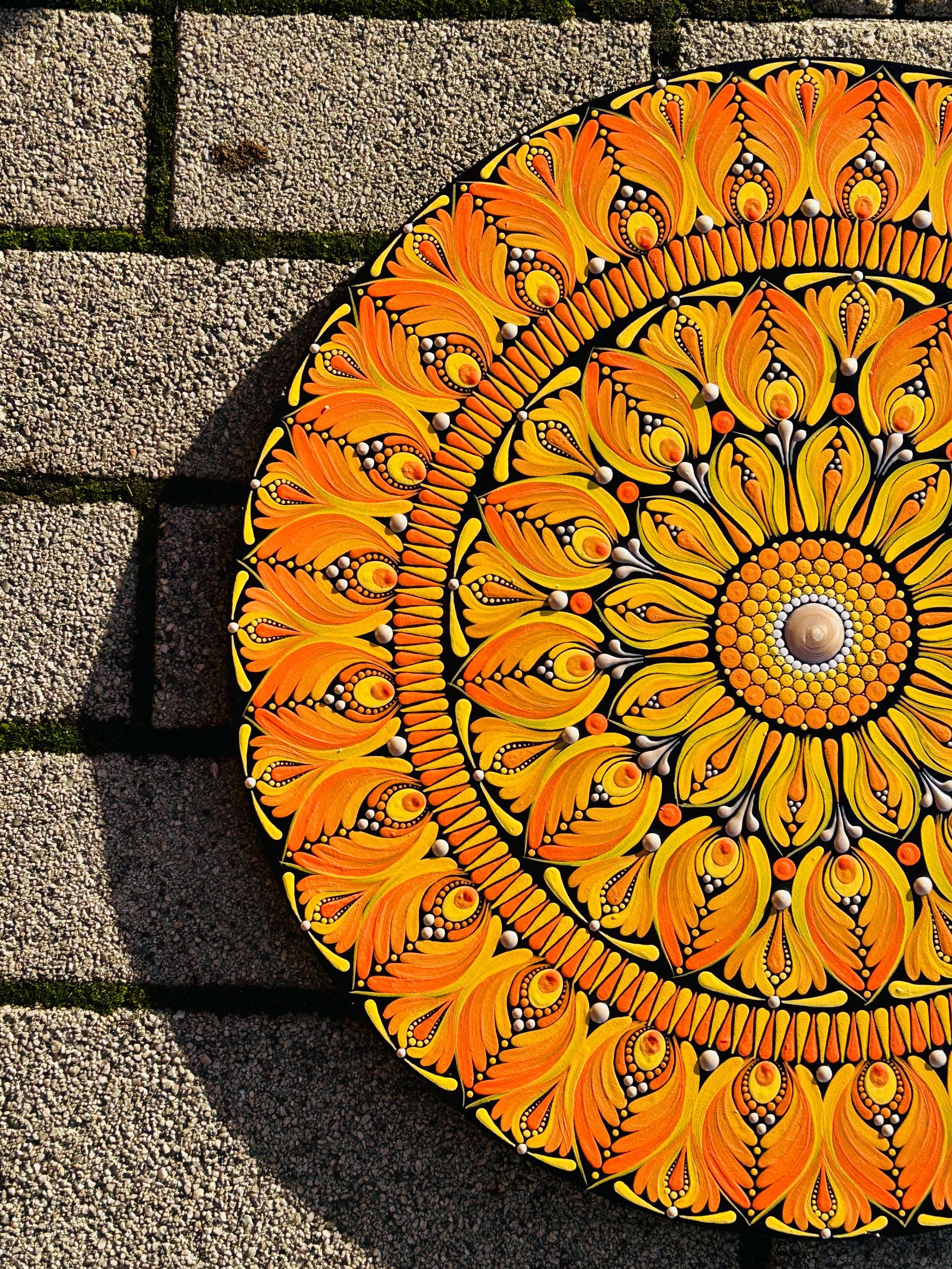 Mandala Painting 18 Inch - Hand Painted - Dot Art - Mandala - Yellow ...