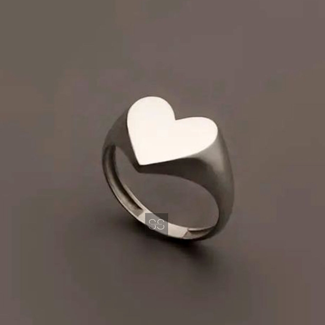 Heart Ring Signet Ring Silver Heart Ring Minimalist Ring - Etsy