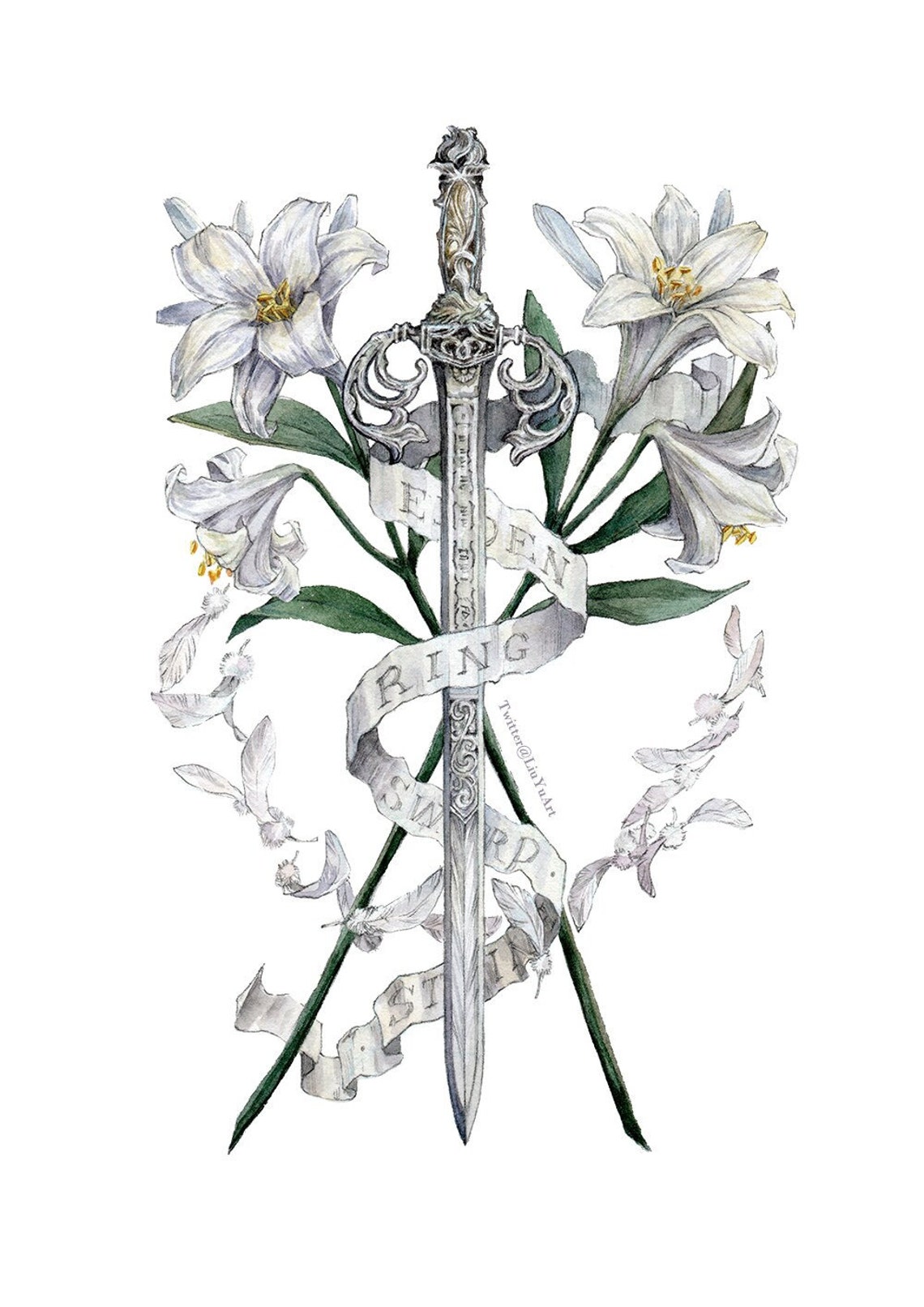 Elden Ring Sword of St.trina Lily Fan Art Watercolor Liu Yu Art ...