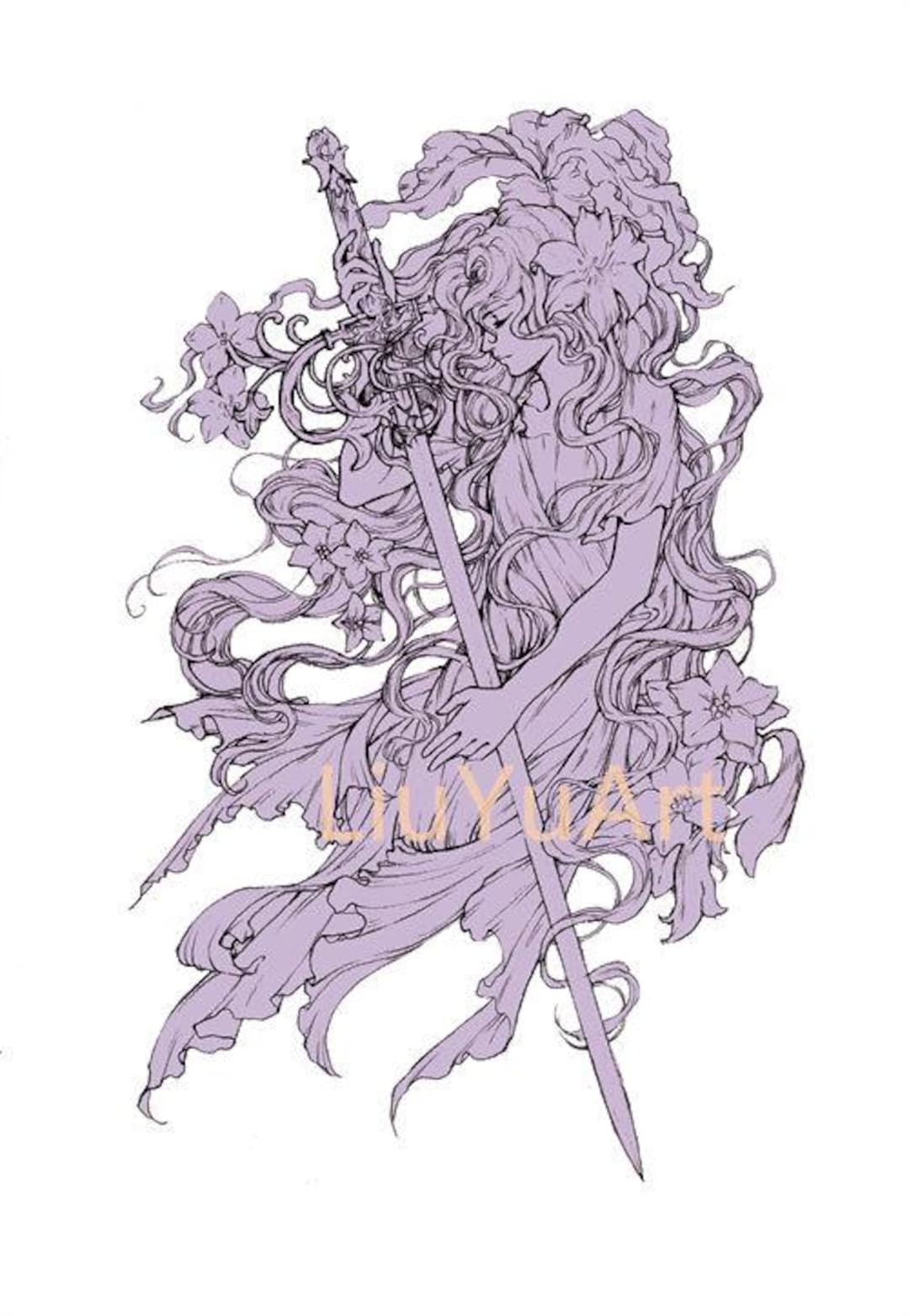 Elden Ring Trina A3 Outline Ink Print Fan Art Liu Yu Art Wall ...