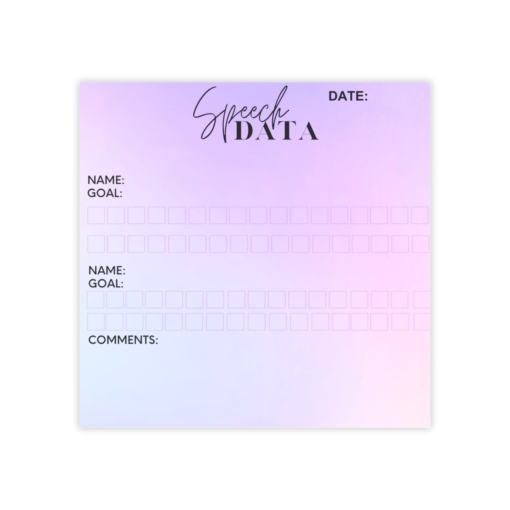 Purple Speech Therapy Data Sheet Post-it® Note Pads, Speech Therapy ...