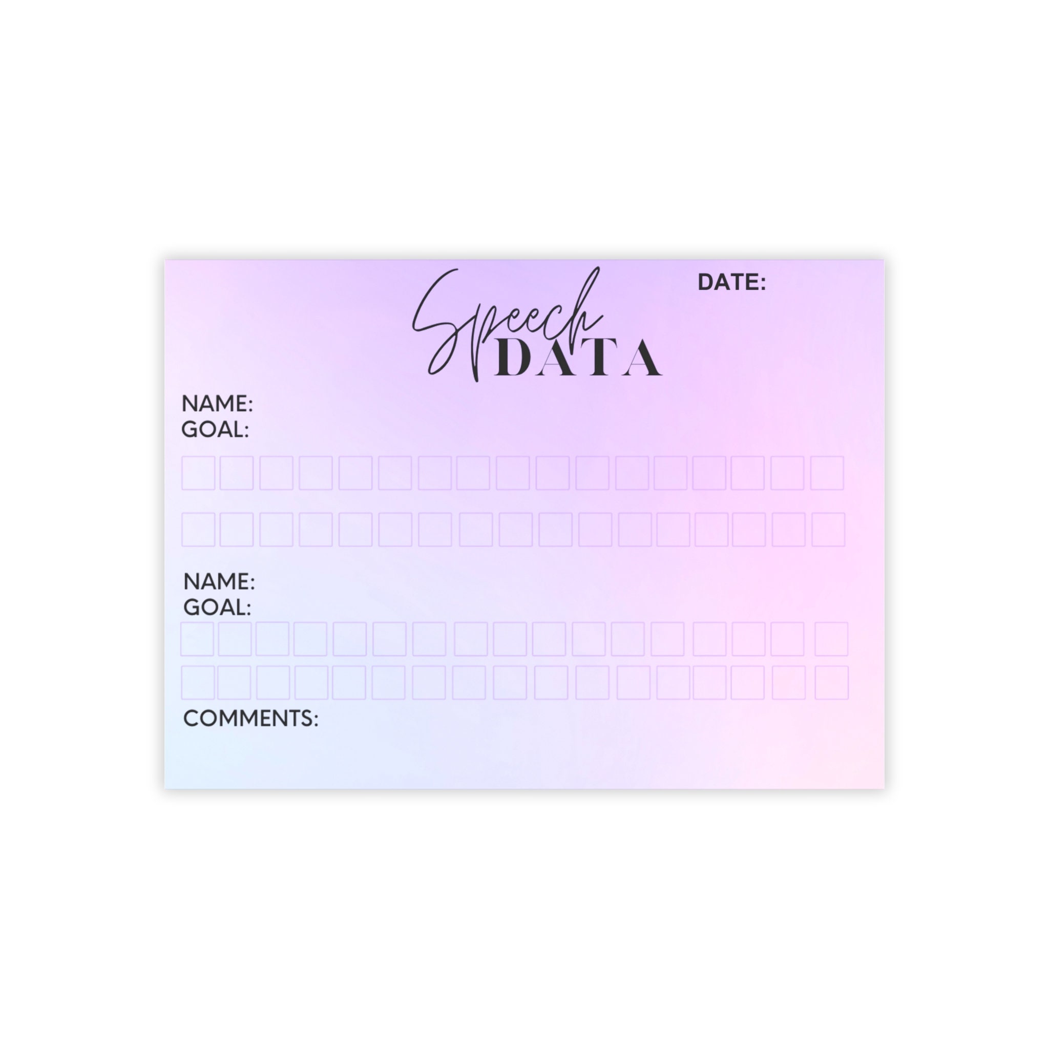 Purple Speech Therapy Data Sheet Post-it® Note Pads, Speech Therapy ...