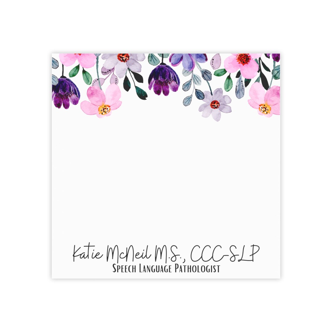 Purple Floral Personalized Speech Therapy Post-it® Note Pads, SLP Gifts ...