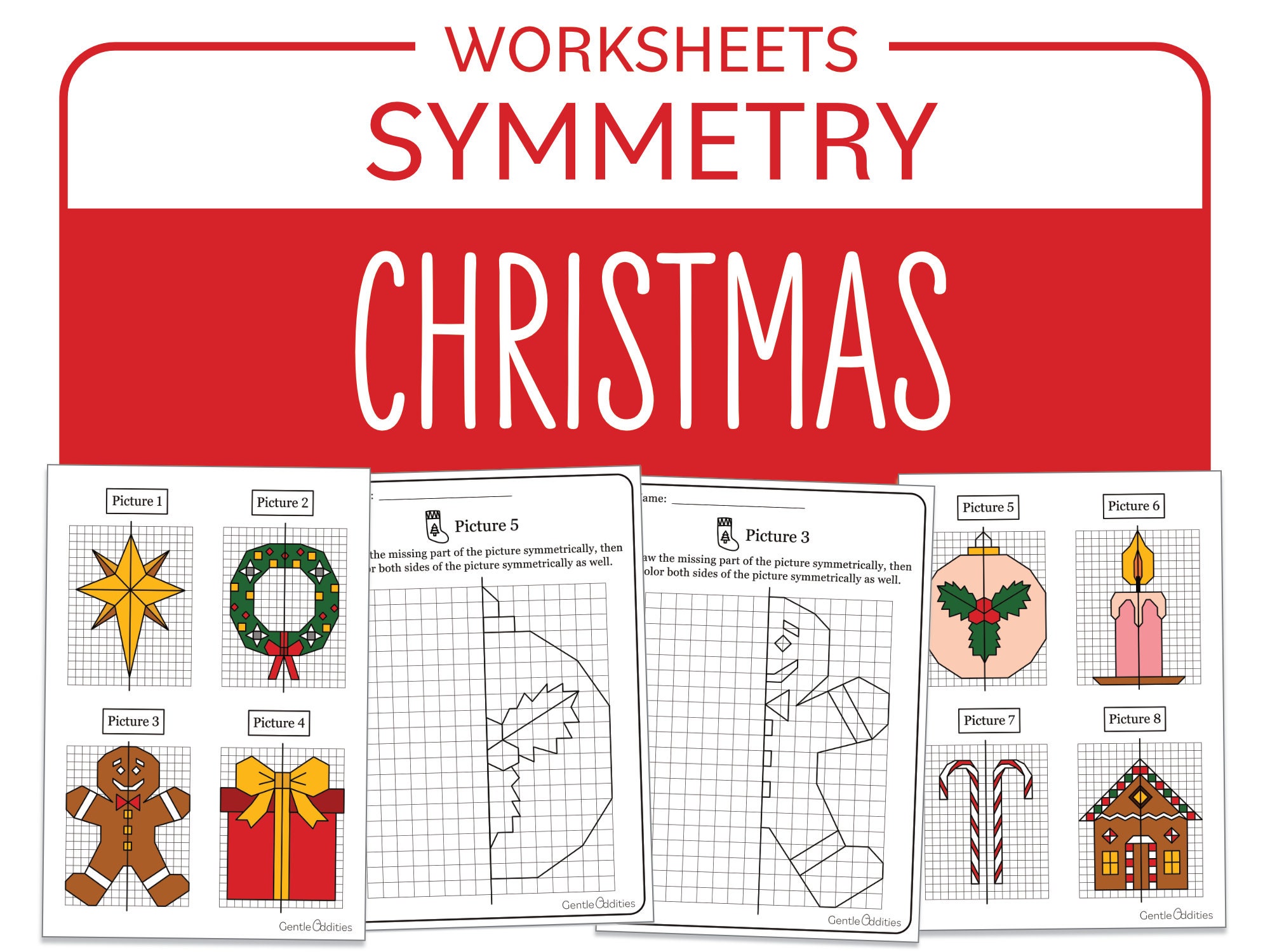 Hojas de trabajo para colorear y simetría de matemáticas navideñas ...