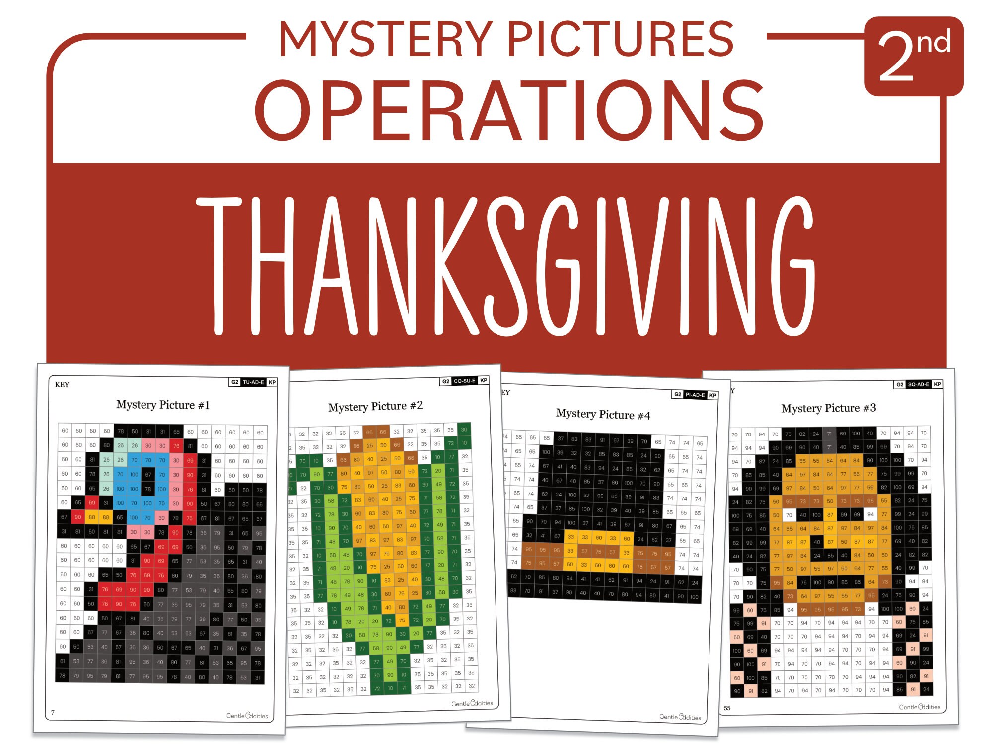 Thanksgiving Math Mystery Pictures Grade 2 Additions Subtractions - Etsy