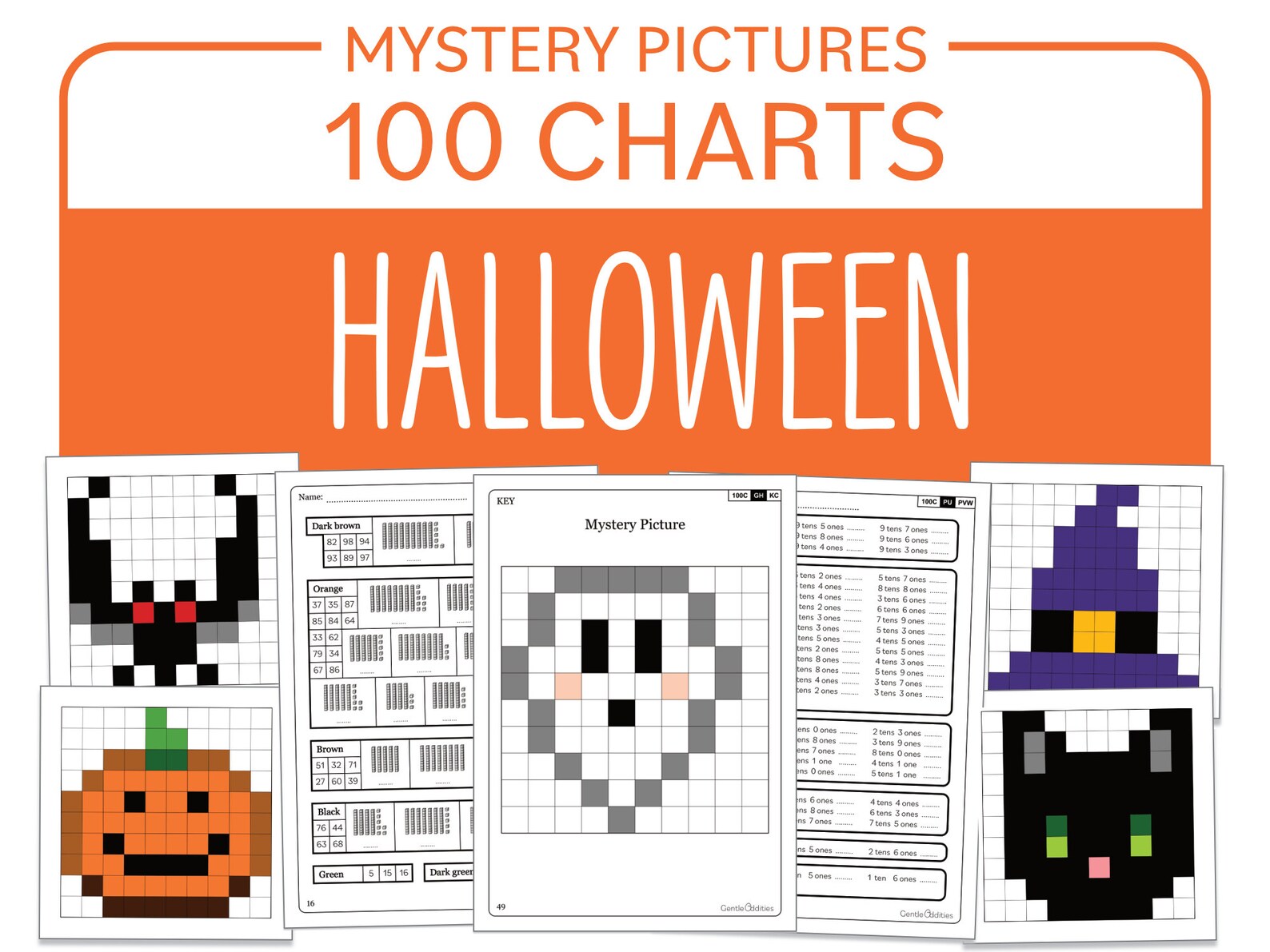 Halloween Activity Math Mystery Pictures Coloring Printables: Hundred ...