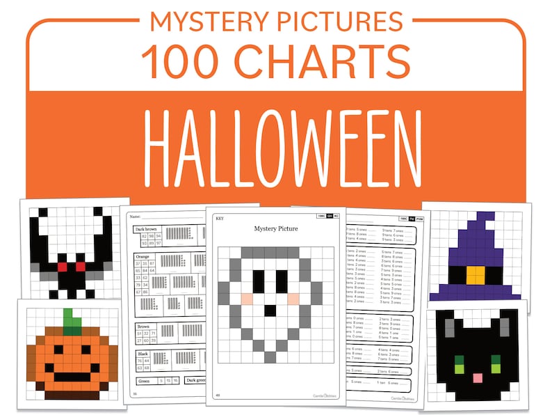 Halloween Activity Math Mystery Pictures Coloring Printables: Hundred ...