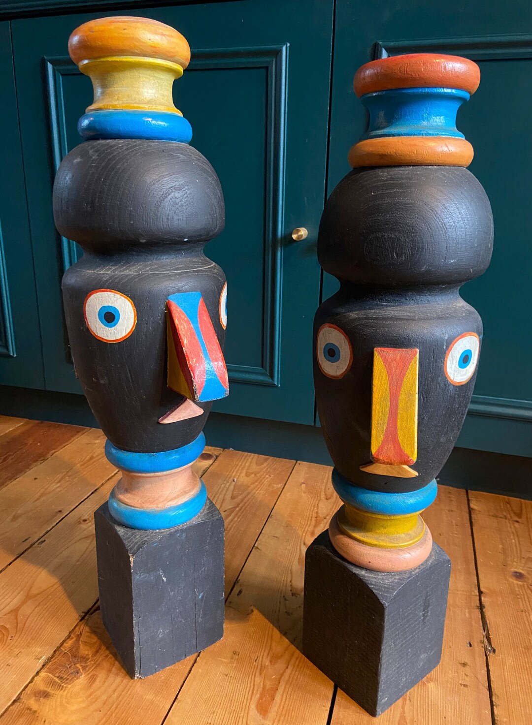 Pair of Fun Hand Painted Wooden Statue Chracters - Etsy