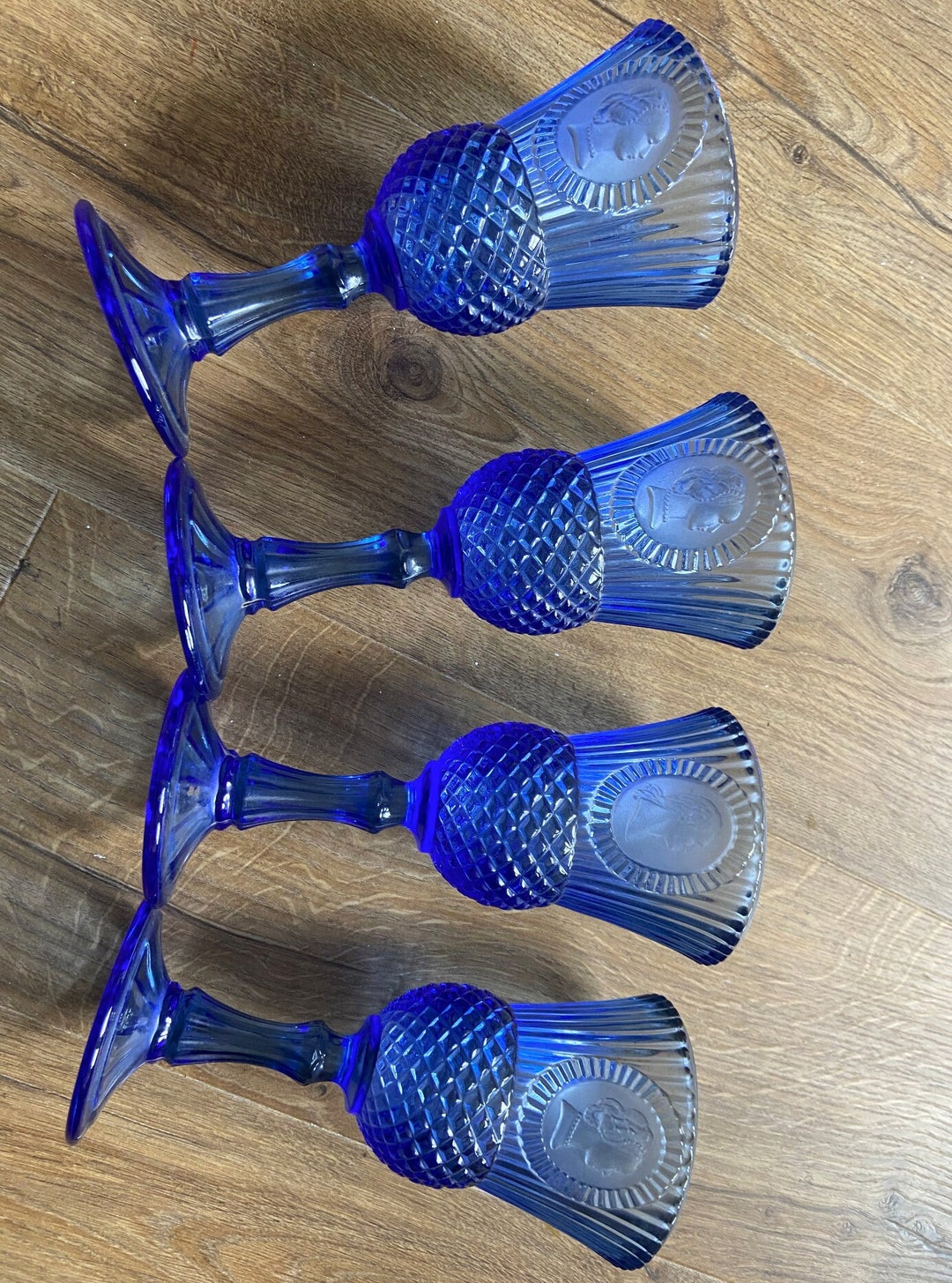 Set of 4x Ornate Blue Thistle Glasses, Mint Condition - Etsy