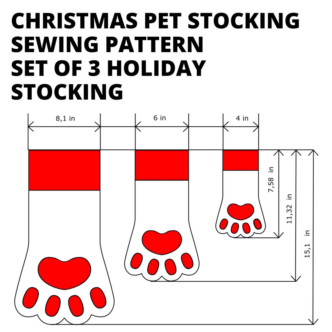 Christmas Pet Stocking Sewing Pattern PDF SET OF 3 Holiday - Etsy