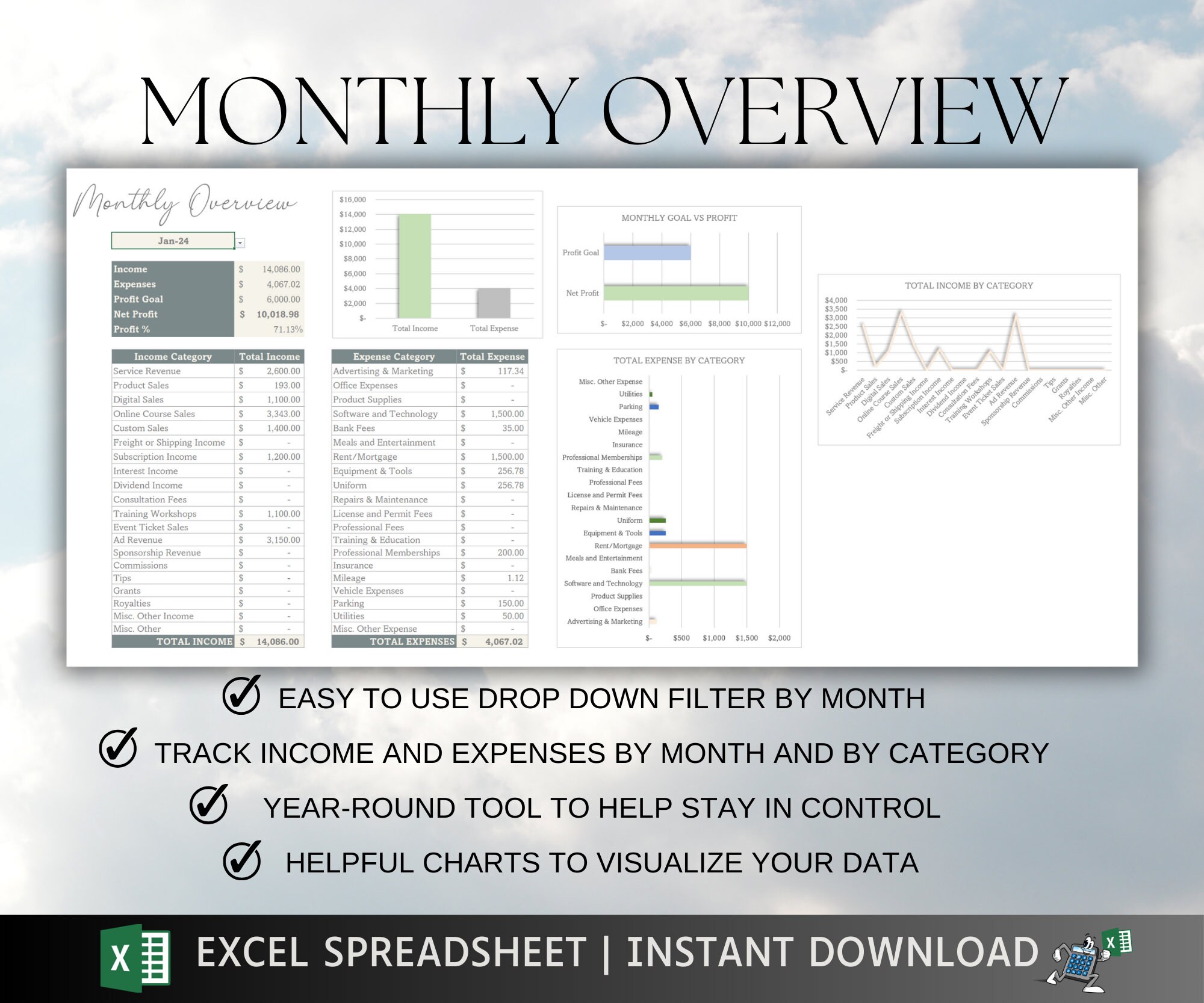 Multi-1099 Bookkeeping Spreadsheet Excel Finance Spreadsheet Income and ...