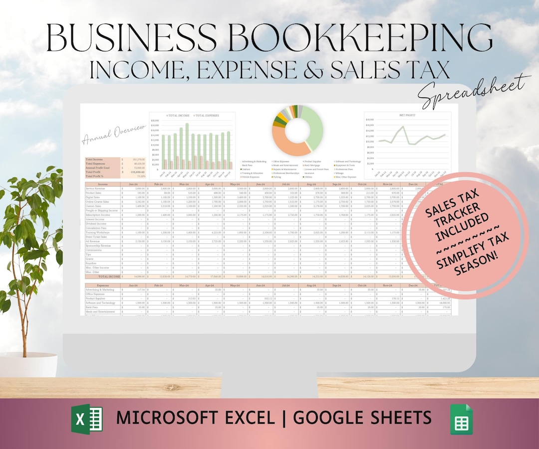 Small Business Bookkeeping Spreadsheet With Sales Tax Tracking ...