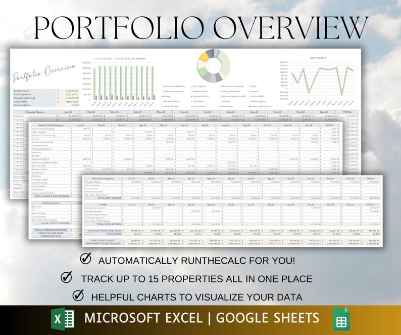 Rental Portfolio Bookkeeping Spreadsheet: Real Estate Accounting Multi ...