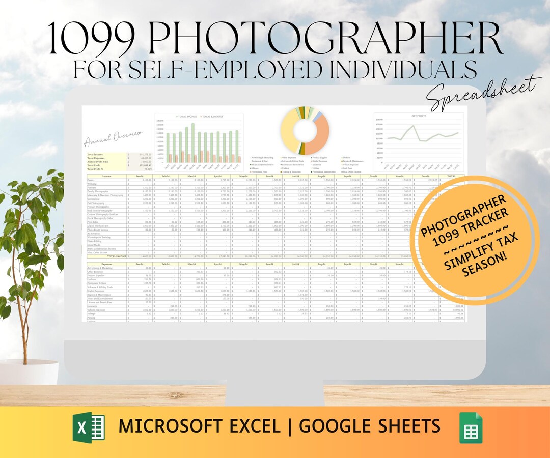Photographer 1099 Bookkeeping Spreadsheet | Excel | Google Sheets ...