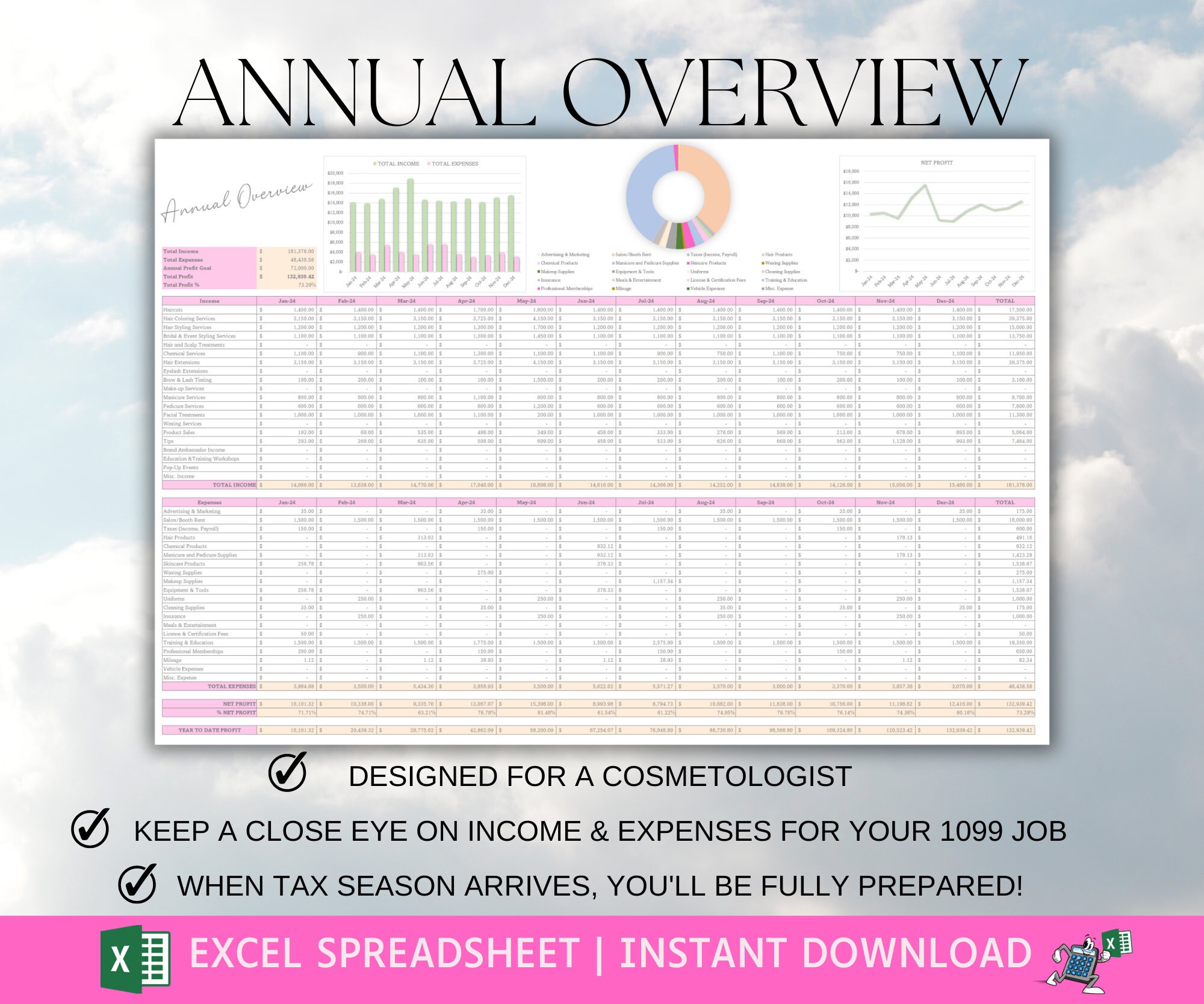 Cosmetology 1099 Bookkeeping Spreadsheet Excel Finance Spreadsheet ...