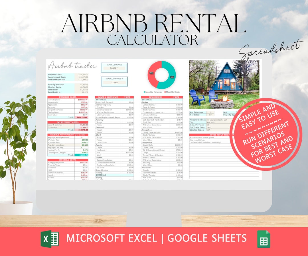 Airbnb Rental Calculator | Excel | Google Sheets | Investment Property ...
