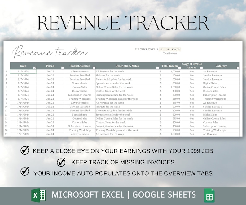 1099 Bookkeeping Spreadsheet: Accounting Income and Expense Tracker ...