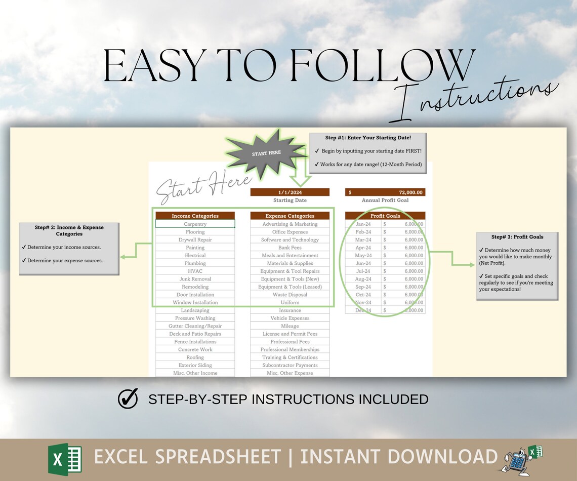Handyman 1099 Bookkeeping Spreadsheet Excel Finance Spreadsheet Income ...