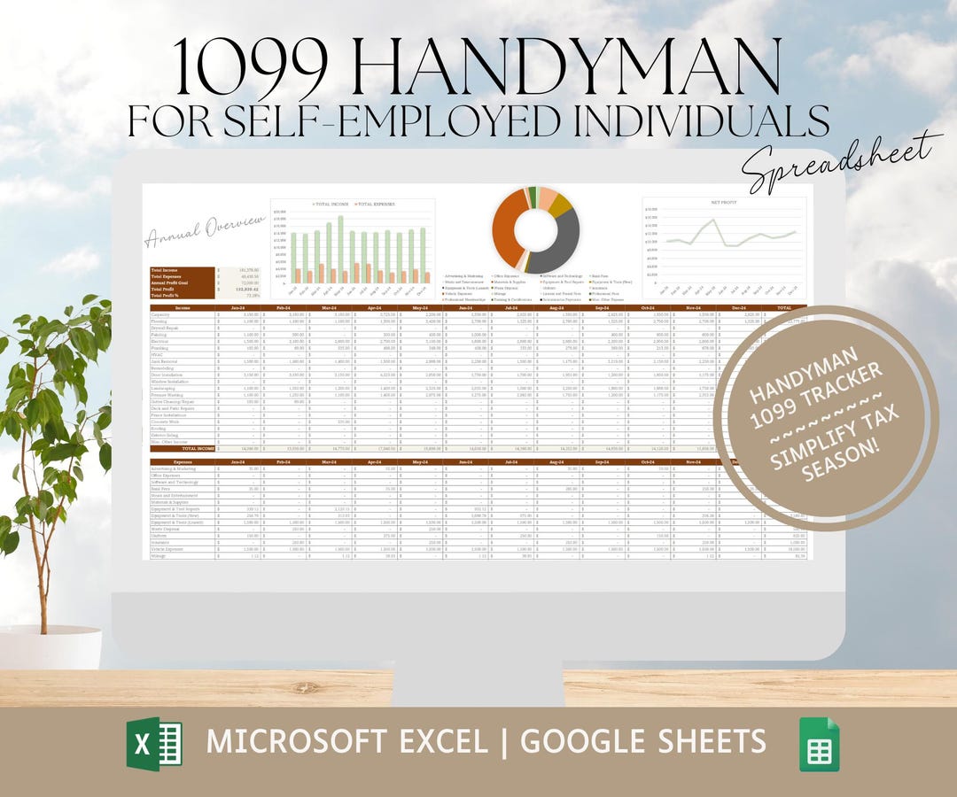 Handyman 1099 Bookkeeping Spreadsheet: Accounting Income and Expense ...