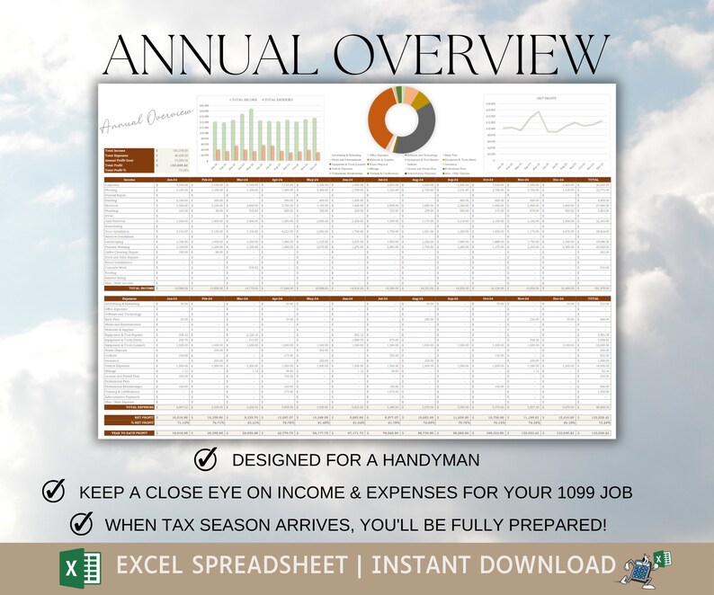 Handyman 1099 Bookkeeping Spreadsheet Excel Finance Spreadsheet Income ...