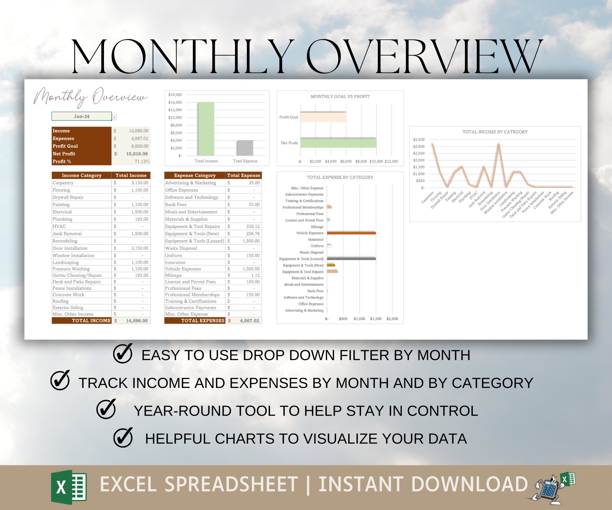 Handyman 1099 Bookkeeping Spreadsheet Excel Finance Spreadsheet Income ...