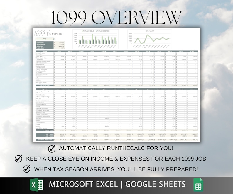 1099 Bookkeeping Spreadsheet: Multi-1099 Accounting Income and Expense ...
