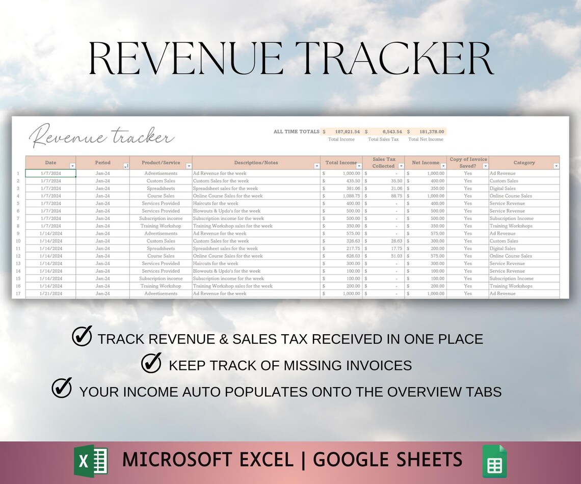 Small Business Bookkeeping Spreadsheet With Sales Tax Tracking ...