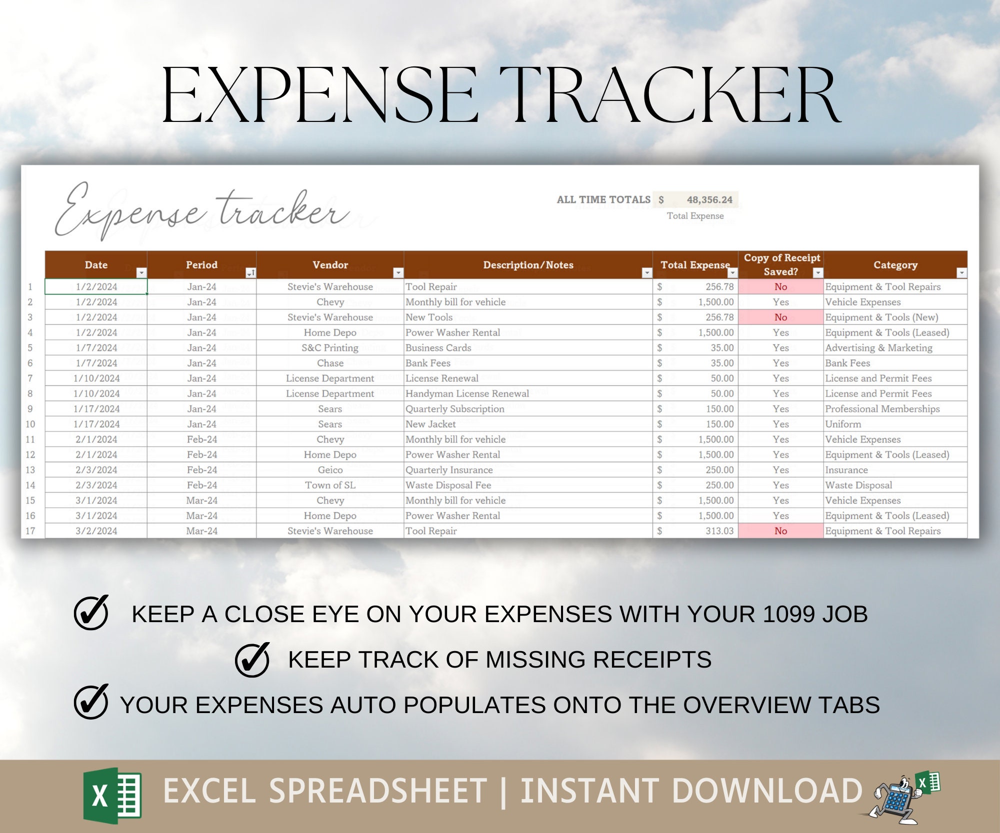 Handyman 1099 Bookkeeping Spreadsheet Excel Finance Spreadsheet Income ...