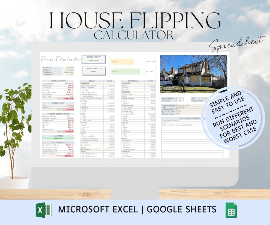 House Flipping Calculator | Excel | Google Sheets | Investment Property ...