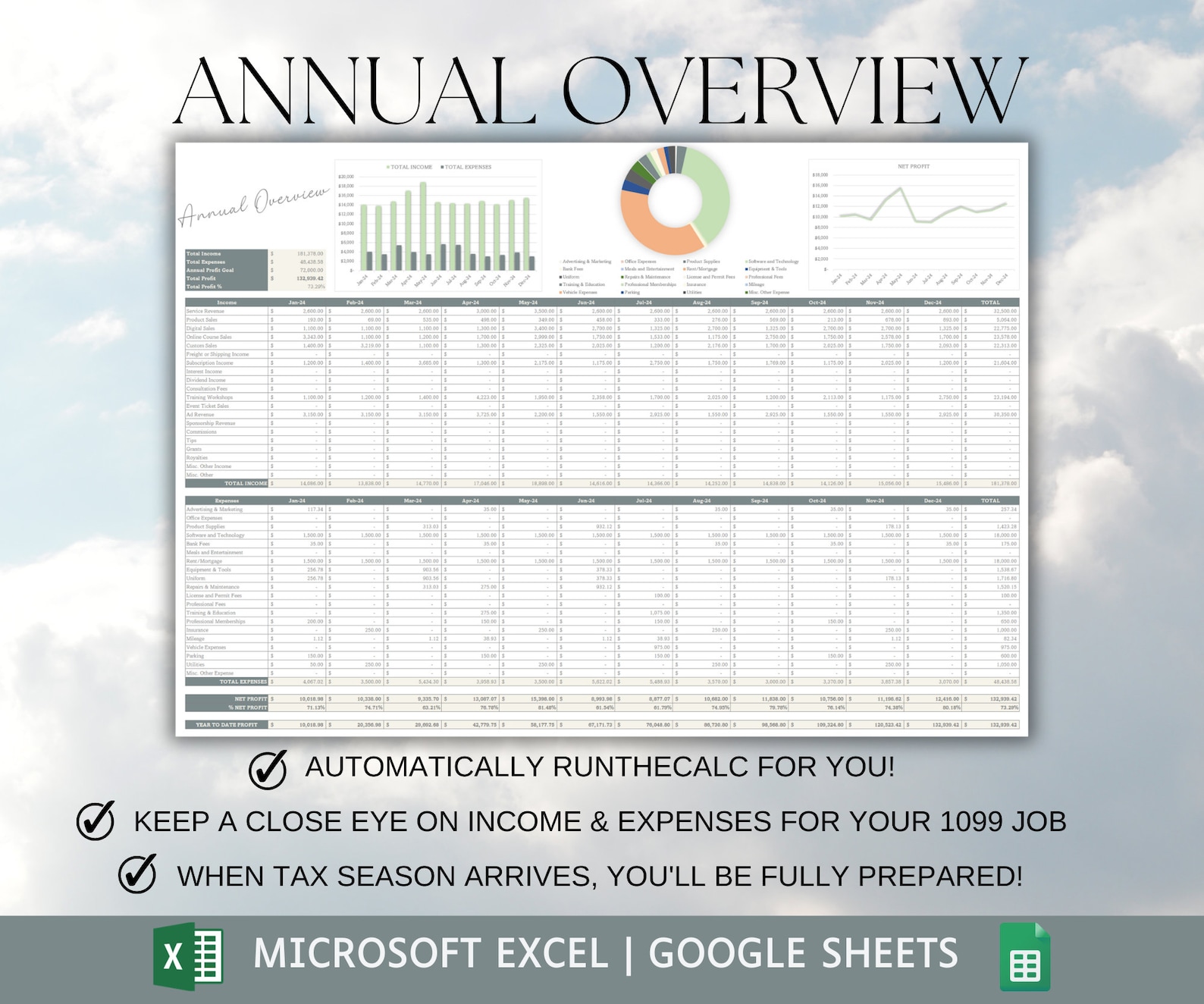 1099 Bookkeeping Spreadsheet: Accounting Income and Expense Tracker ...