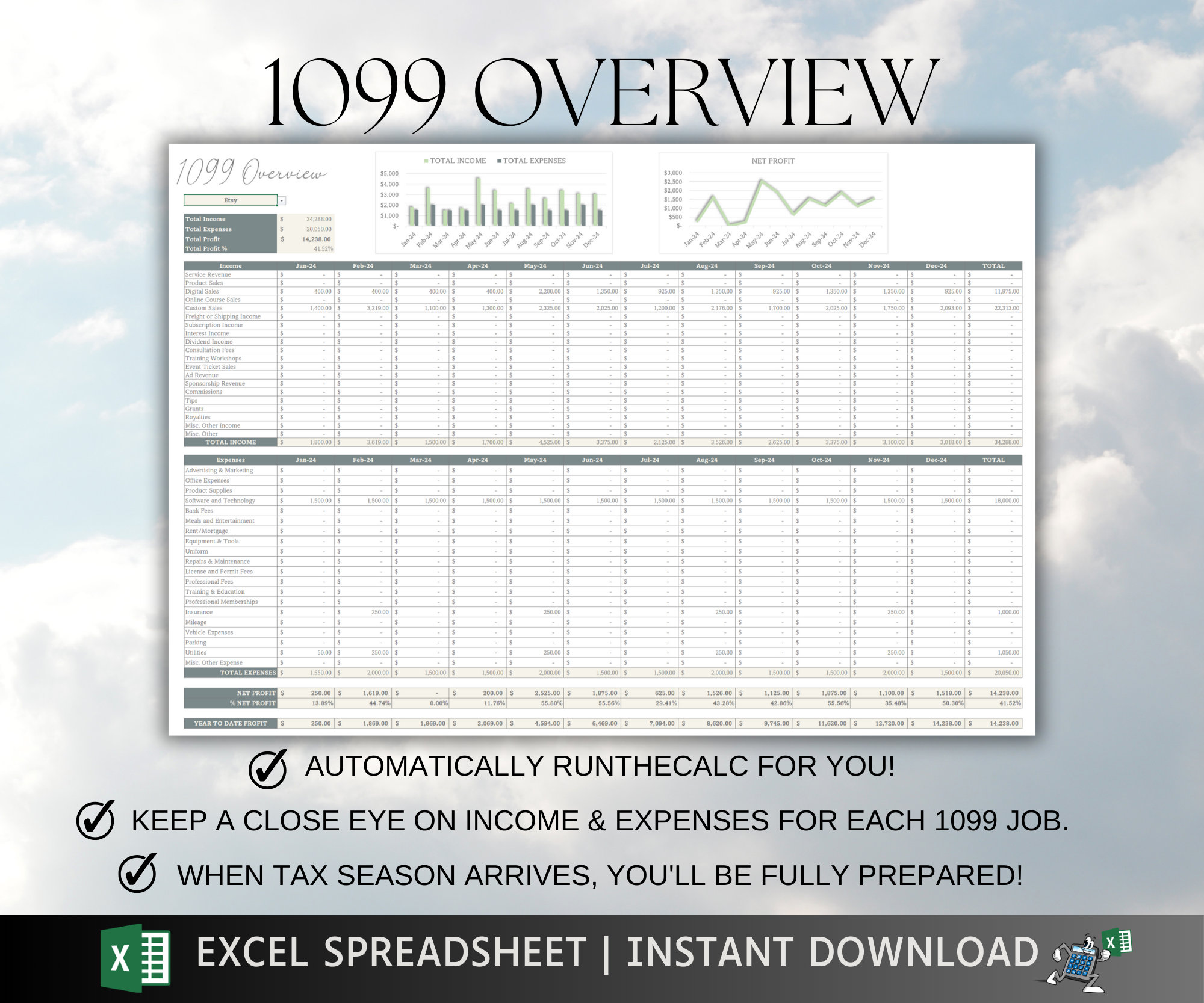Multi-1099 Bookkeeping Spreadsheet Excel Finance Spreadsheet Income and ...