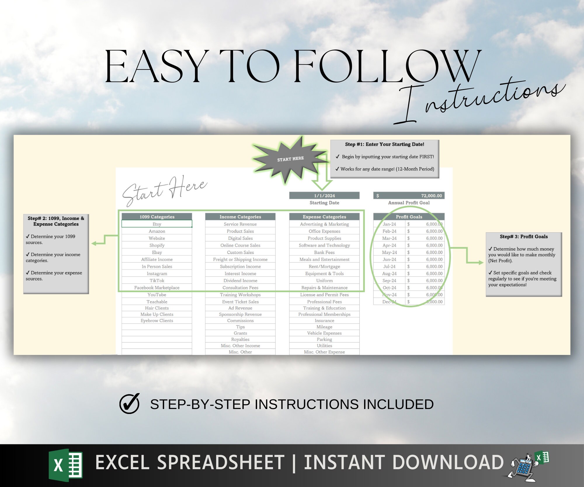 Multi-1099 Bookkeeping Spreadsheet Excel Finance Spreadsheet Income and ...