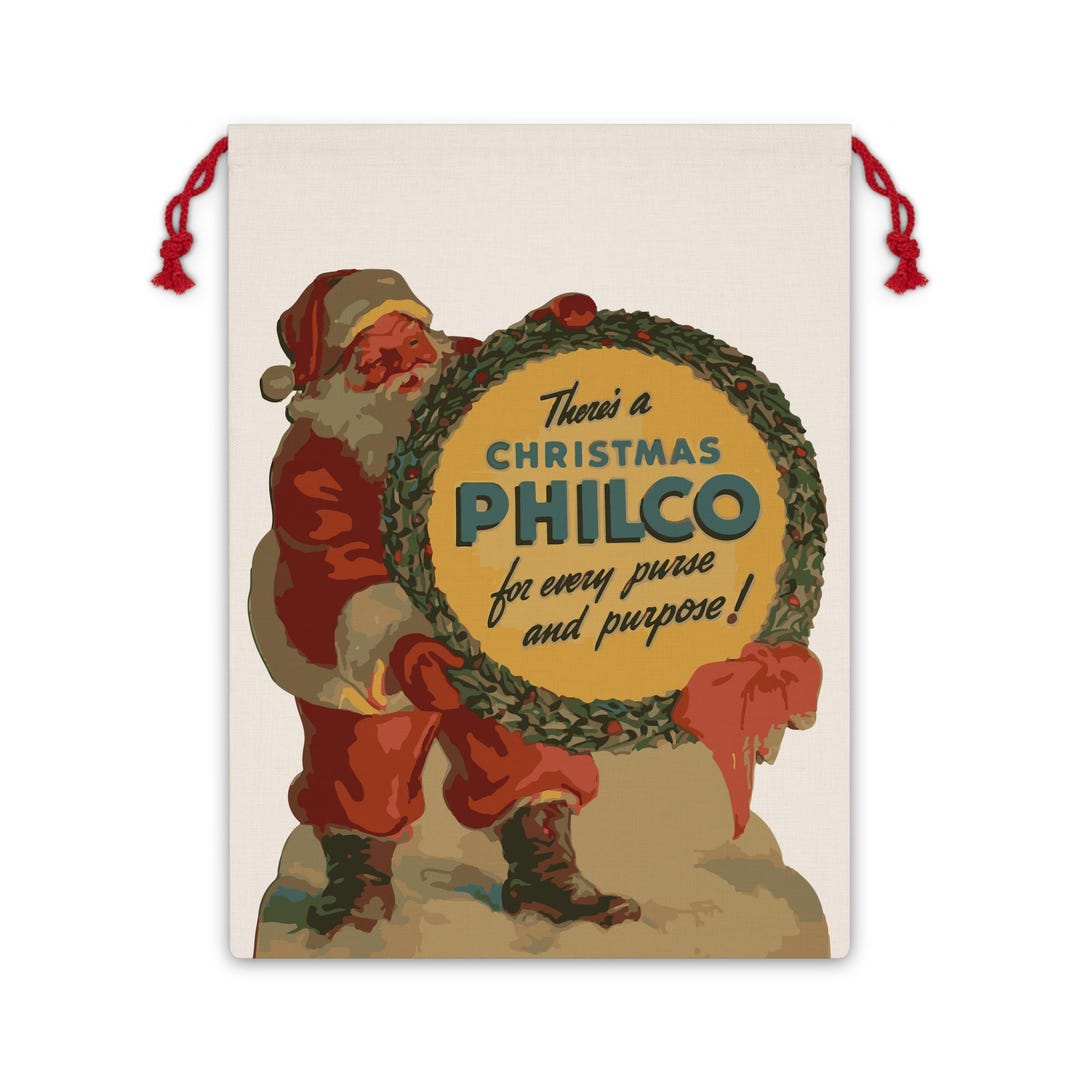 Vintage-look Philco Radio Christmas Linen Gift Bag - Eco-friendly Santa ...