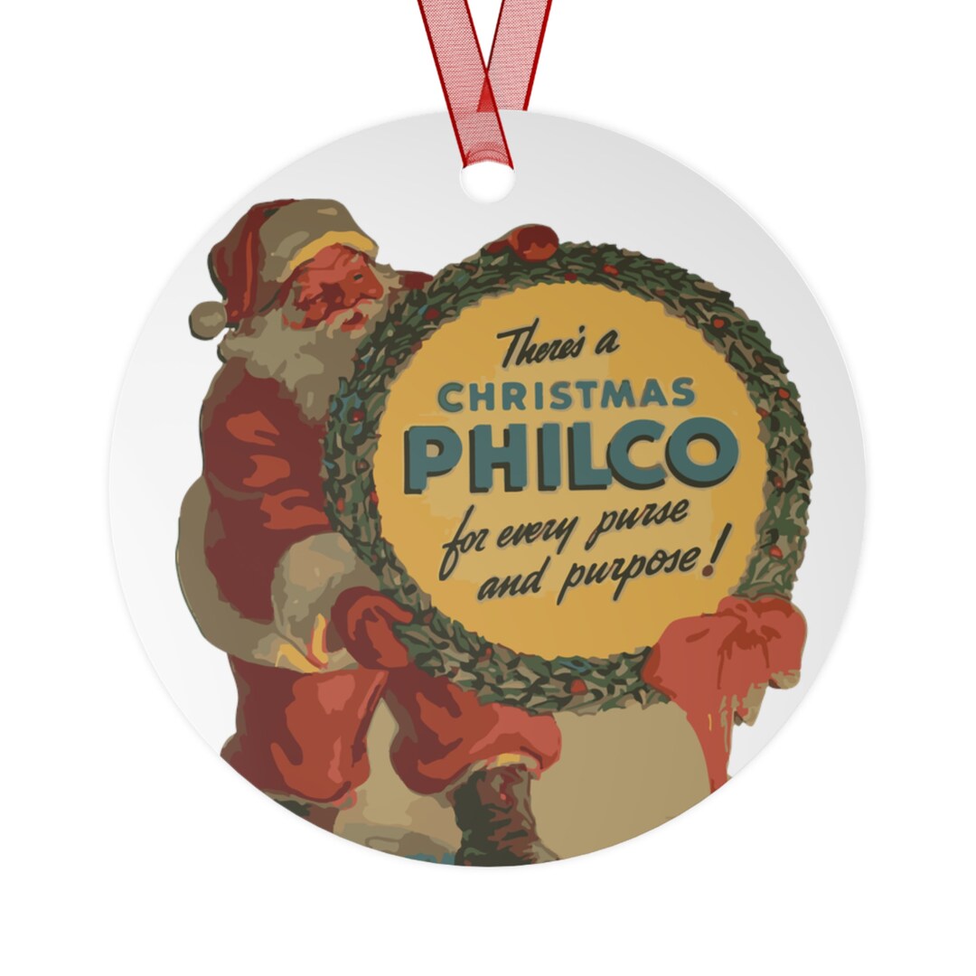 Vintage Philco Santa Metal Ornament Retro Radio Christmas Ad Available ...