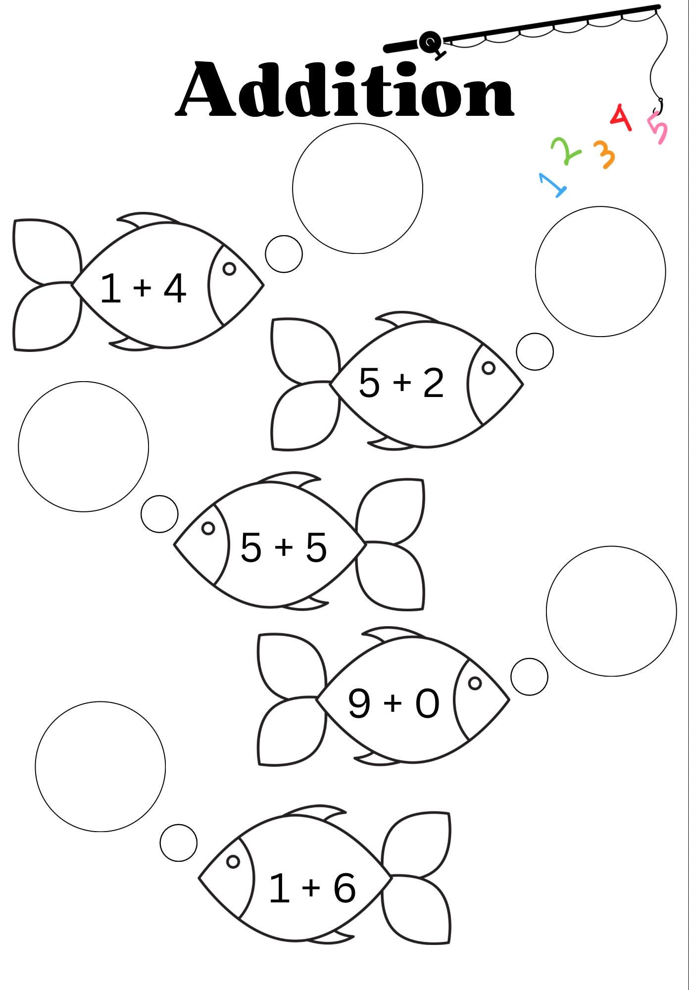 Fishing Addition Worksheets Printable | Catch the Answers Math Practice ...