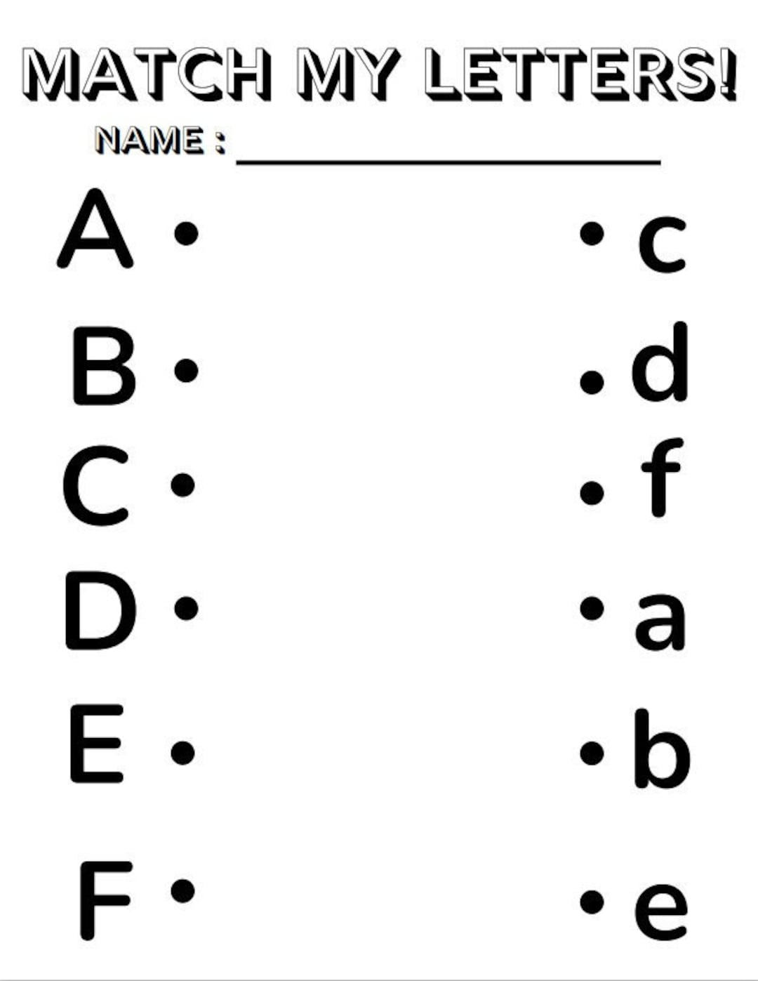 Match the Letters Printable Worksheet - Etsy