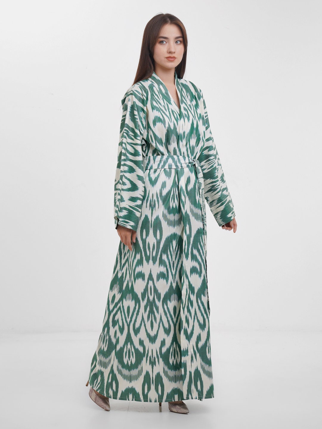 Handwoven Ikat Kimono Long Ikat Robe Elegant Long Ikat Dress Uzbek ...