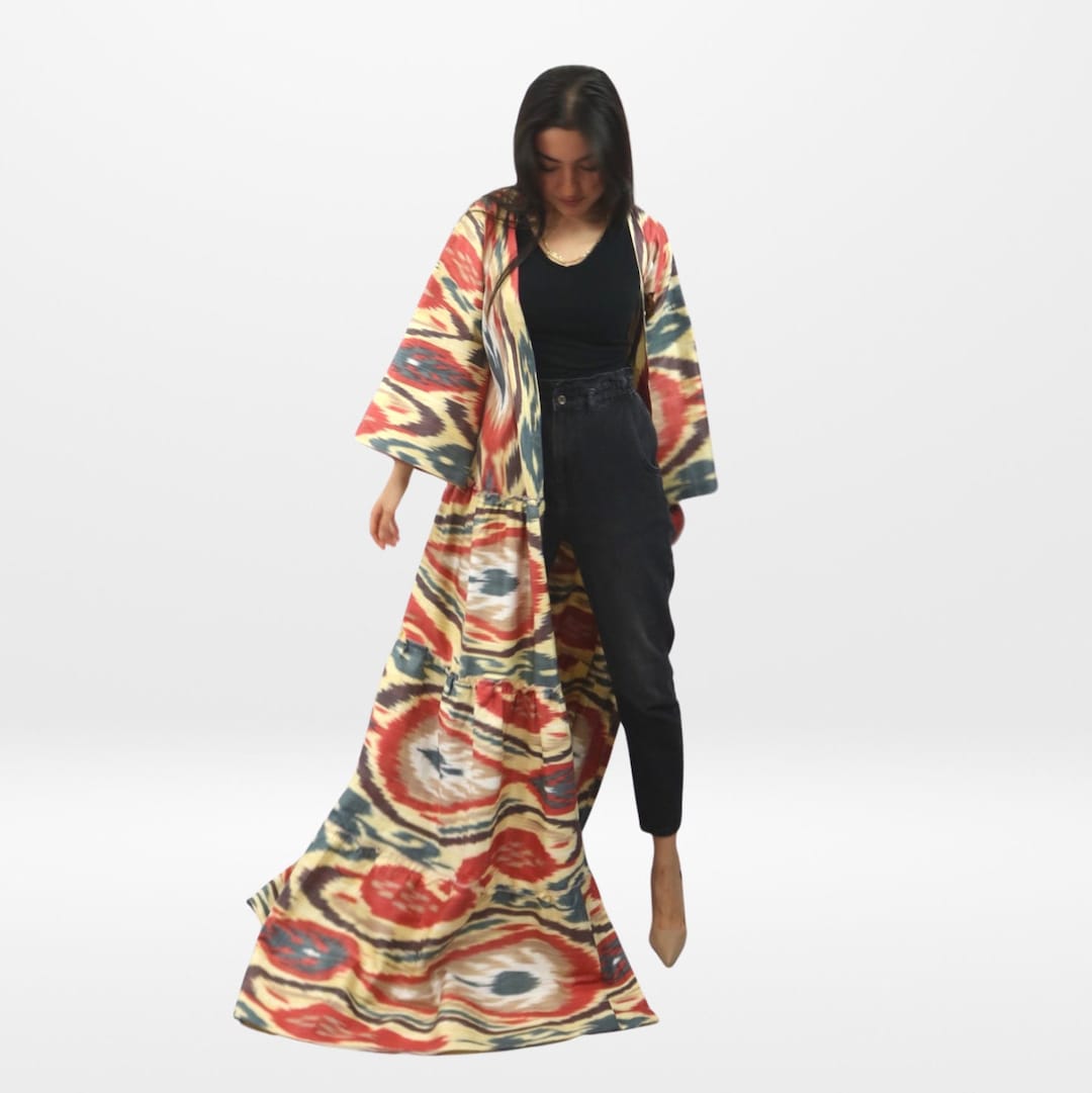 Handwoven Ikat Kimono Ikat Robe Ikat Dress Uzbek National Dress Adras ...