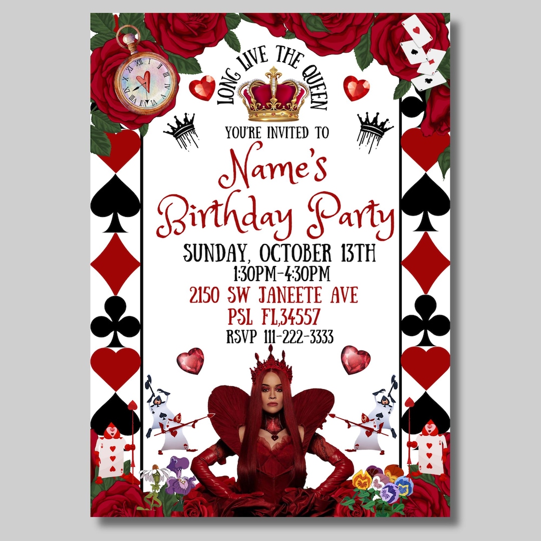 Red Descendant Queen of Hearts Custom Birthday Invitation, Descendant ...