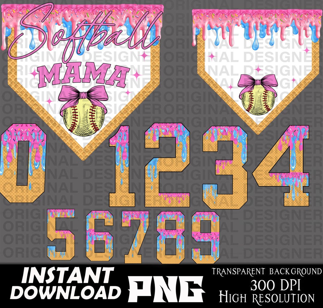 Drip Softball Mama Png Bundle Designs, Pink Softball Ice Cream Drip Png ...