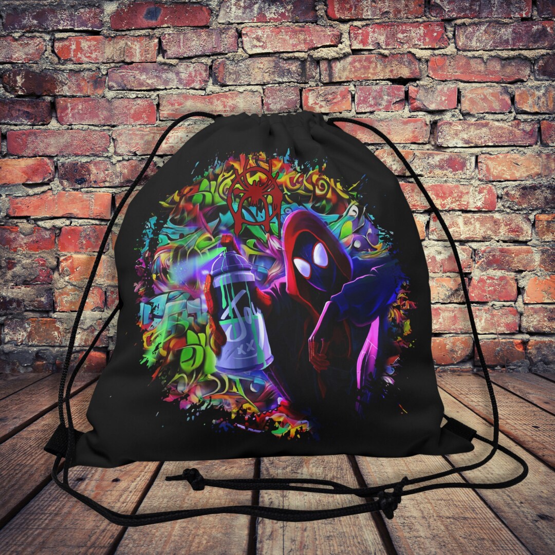 Spider Man Miles Drawstring Bag, Multiverse Bag, Comic Book, Spider ...