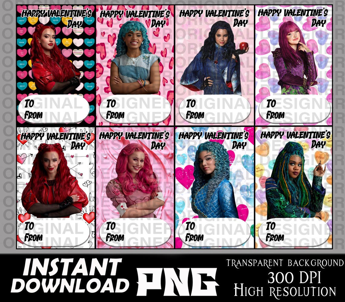 Descendants Red Valentines Day Printable School Cards Digital Download ...